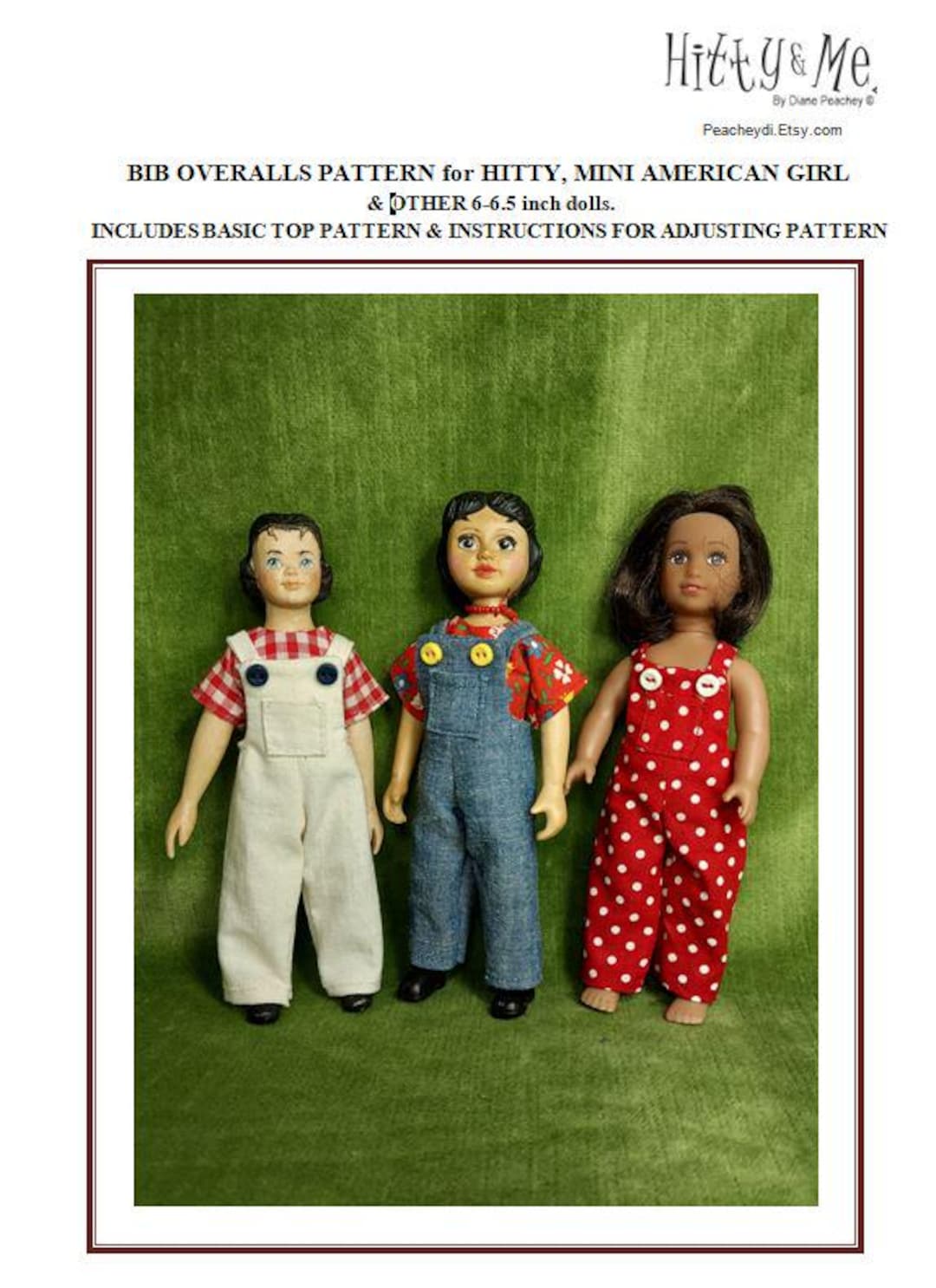 Bib Overalls Pattern for Hitty Doll, Mini American Girl and 6 to 6.5 ...