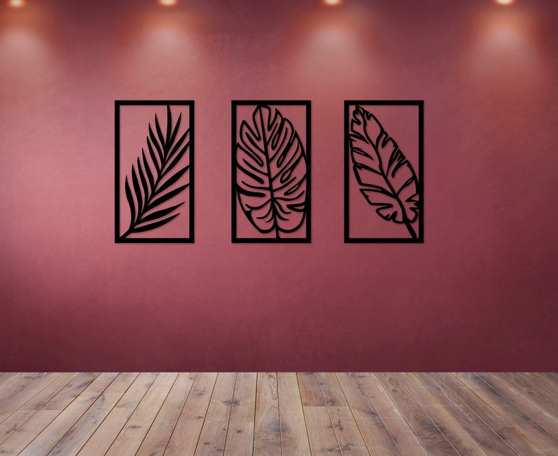 Set of 3 Tropical Metal Leaves Large Wall Decor Metal Leaf | Etsy