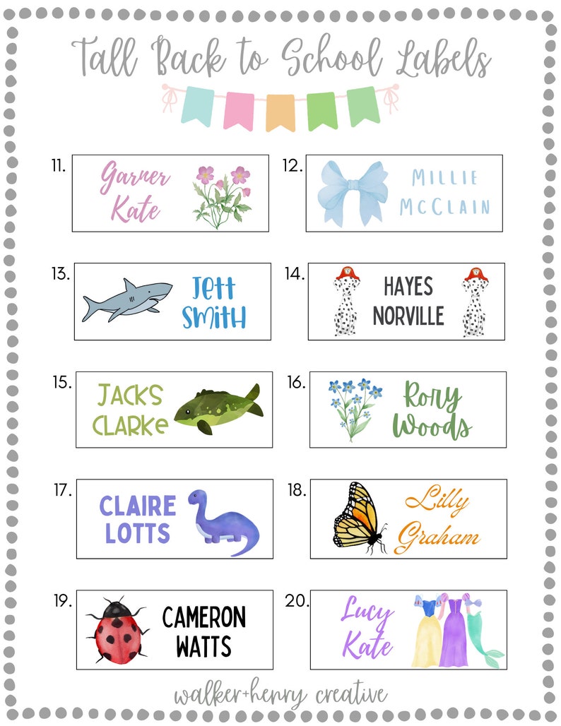 School Supply Labels - Back to School Labels - Kids Labels - Etsy