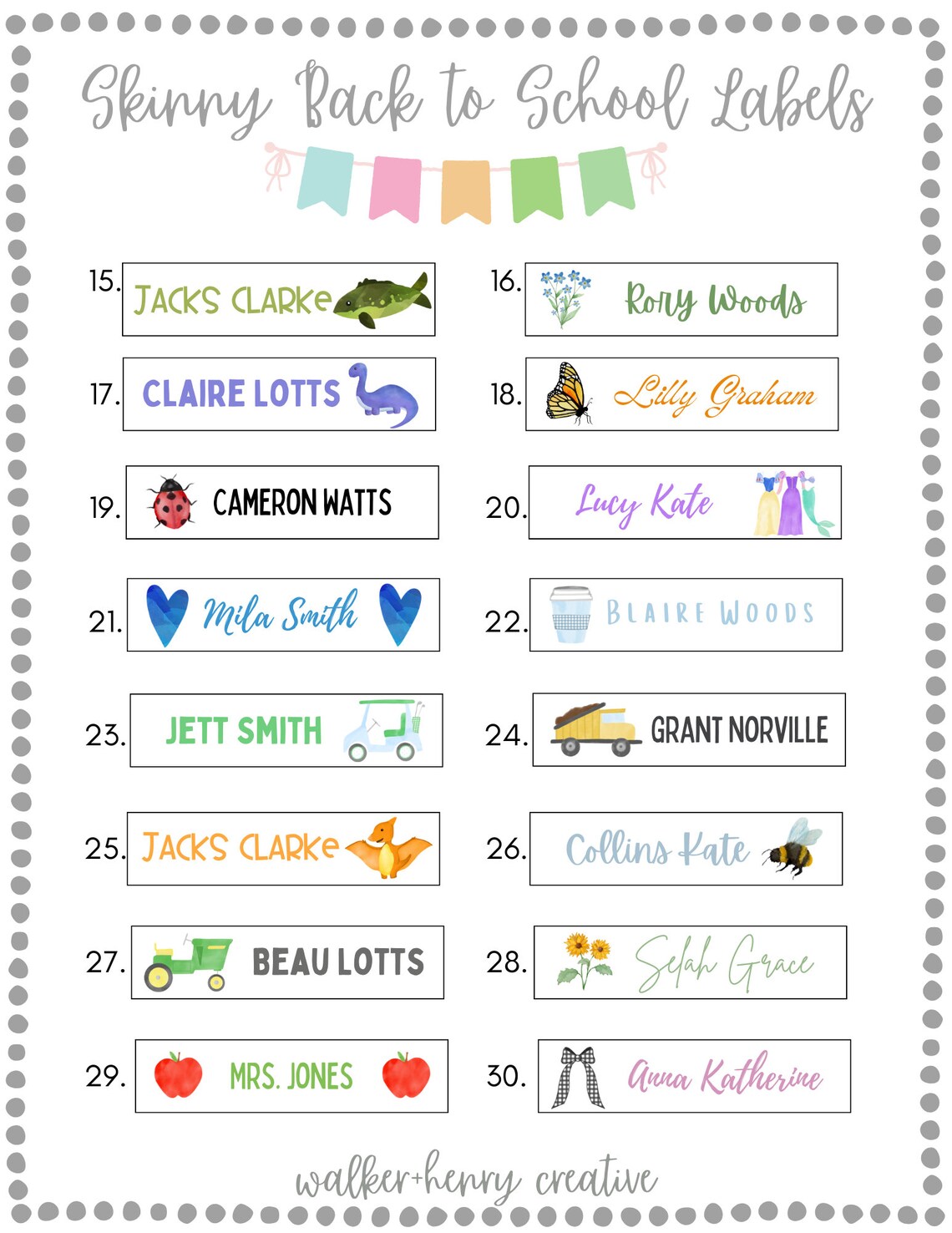 School Supply Labels - Back to School Labels - Kids Labels - Etsy