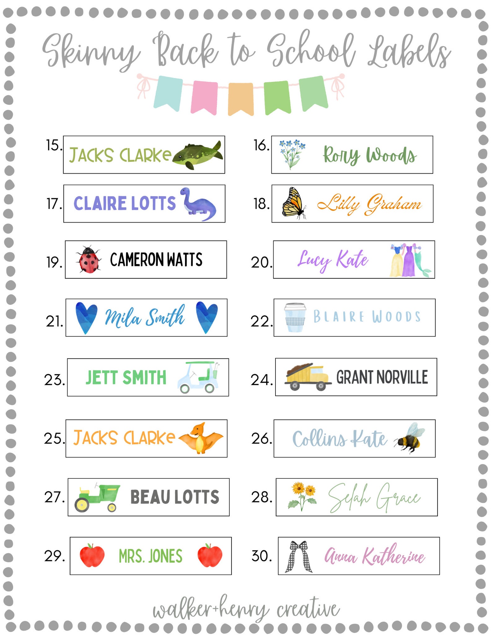 School Supply Labels - Back to School Labels - Kids Labels - Etsy