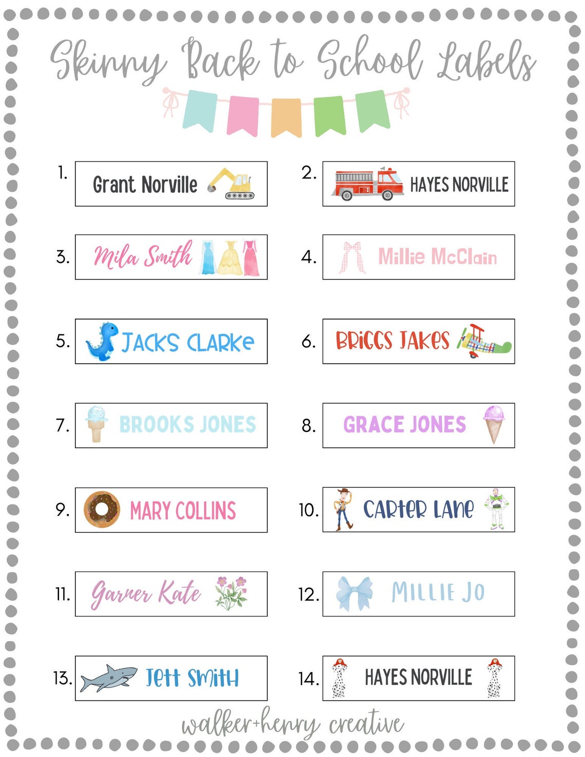 School Supply Labels - Back to School Labels - Kids Labels - Etsy