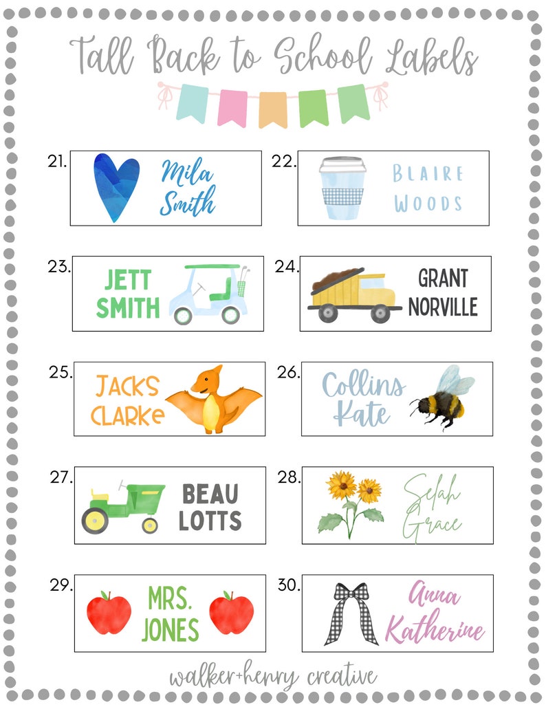 School Supply Labels - Back to School Labels - Kids Labels - Etsy