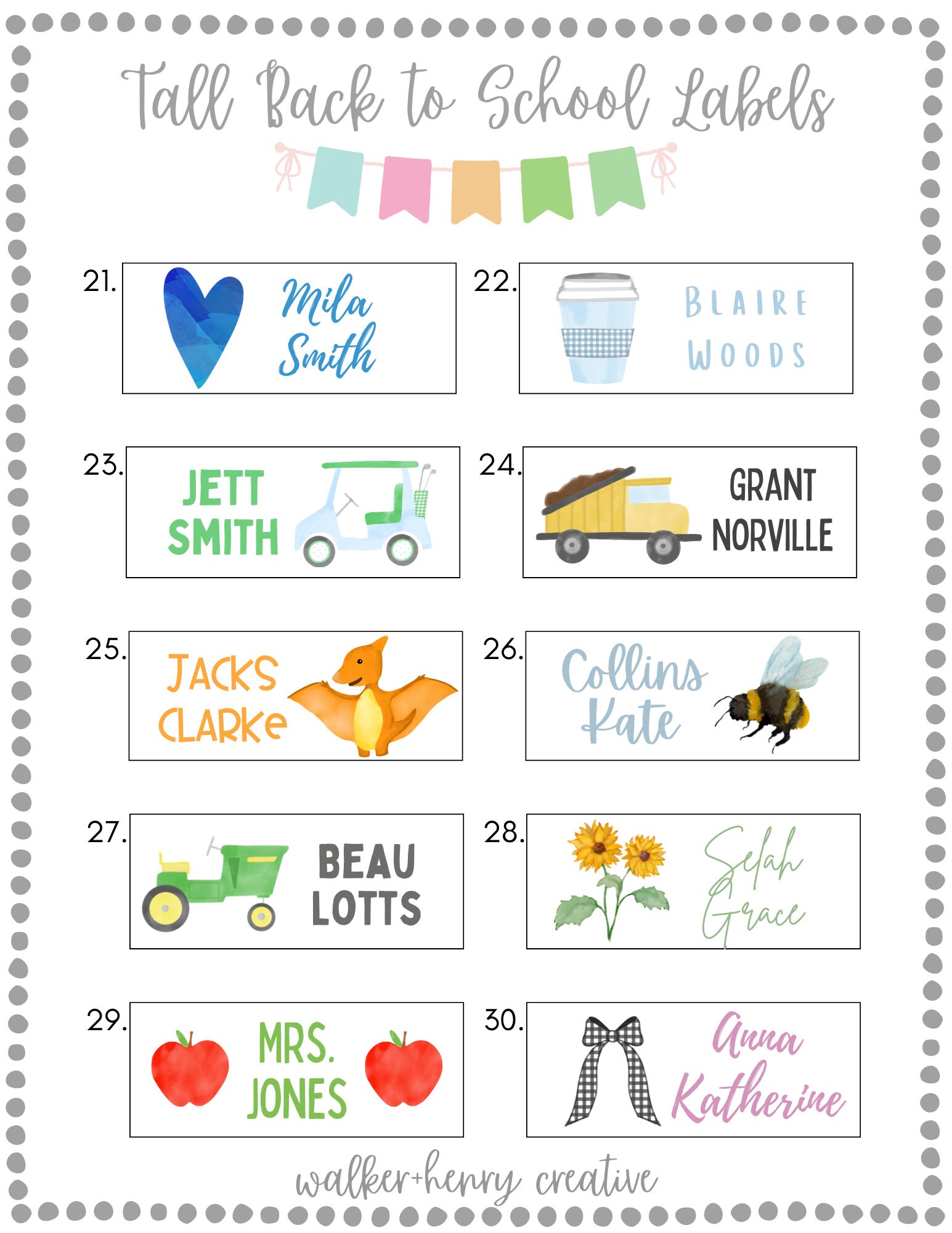 School Supply Labels - Back to School Labels - Kids Labels - Etsy