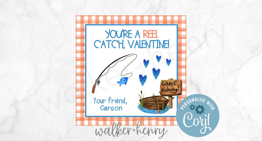 EDITABLE Fishing Valentine's Card, You're a Reel Catch Treat Tag ...