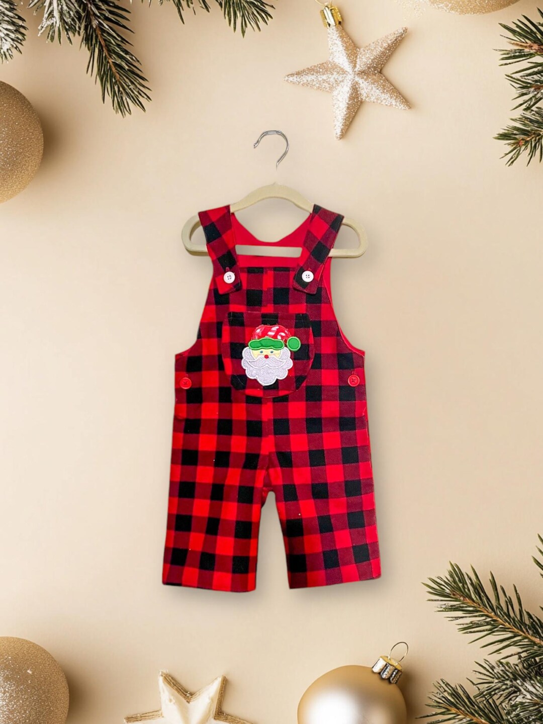 Buffalo Check Christmas Overalls, Gender Neutral Holiday Outfit ...