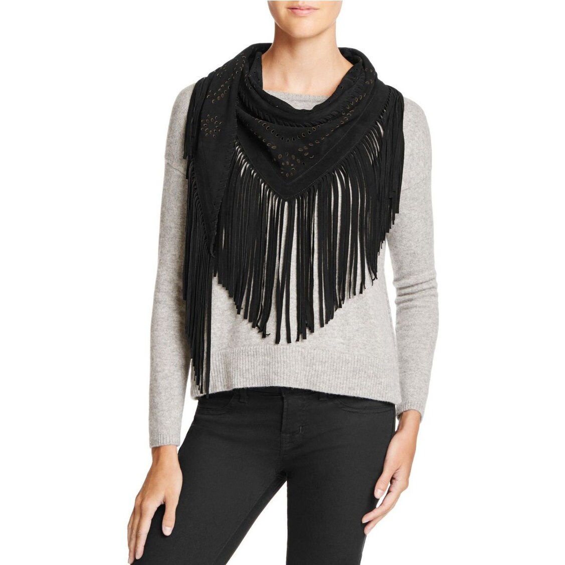 Black Luxury Real Suede Fringe Wrap, Bohostyle Fringe Shawl, Western ...