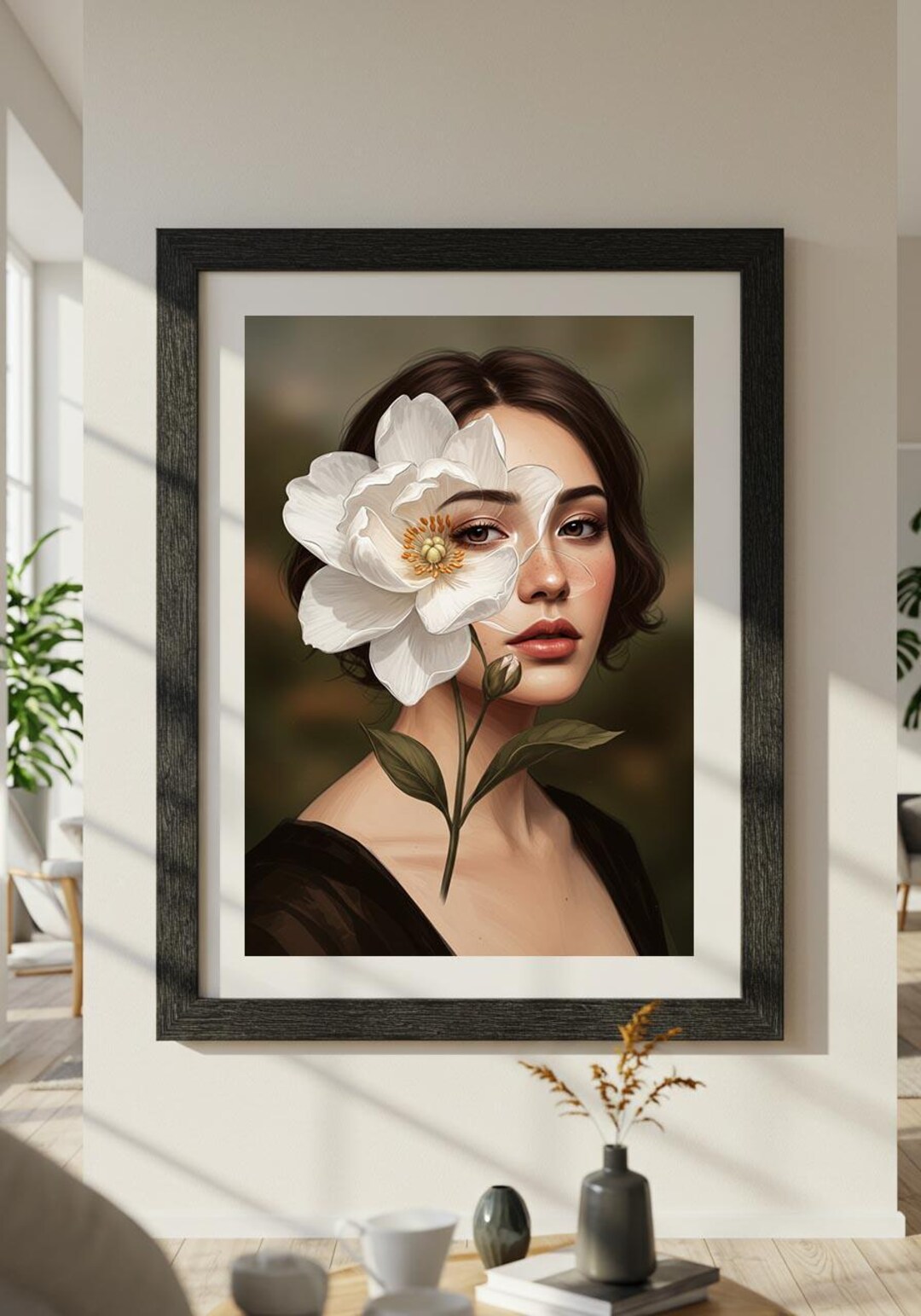 Elegant Woman Floral Portrait Digital Download Floral Portrait Wall Art ...