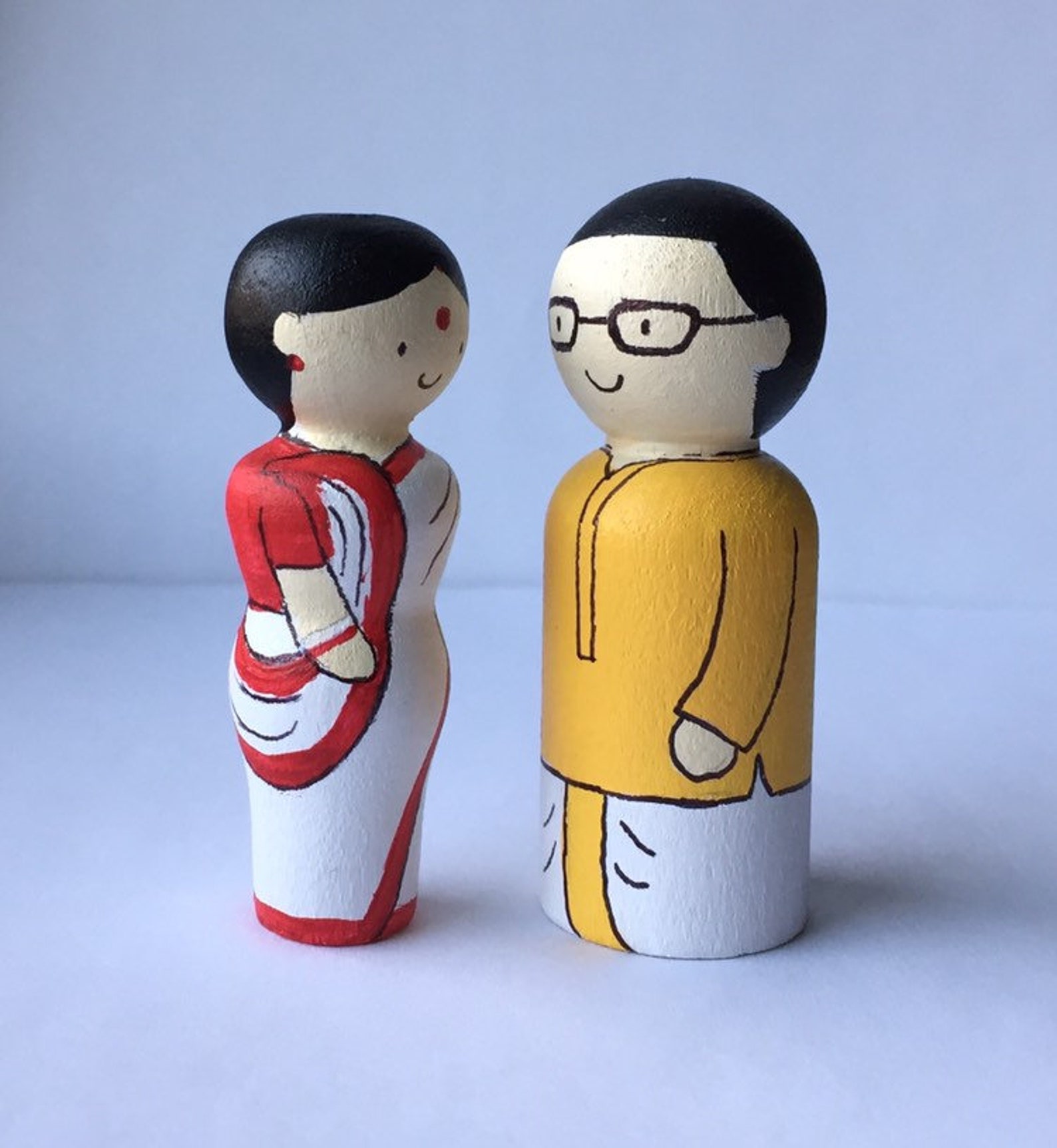Wooden Dolls / Hand Painted Wooden Dolls / Indian Wooden Dolls - Etsy