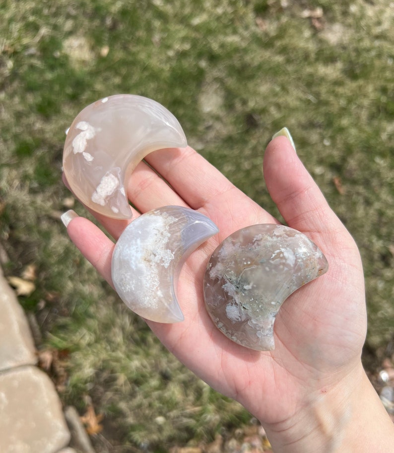 Flower Agate Moon | Cherry Blossom Agate | Crystal Moon | Crescent Moon ...