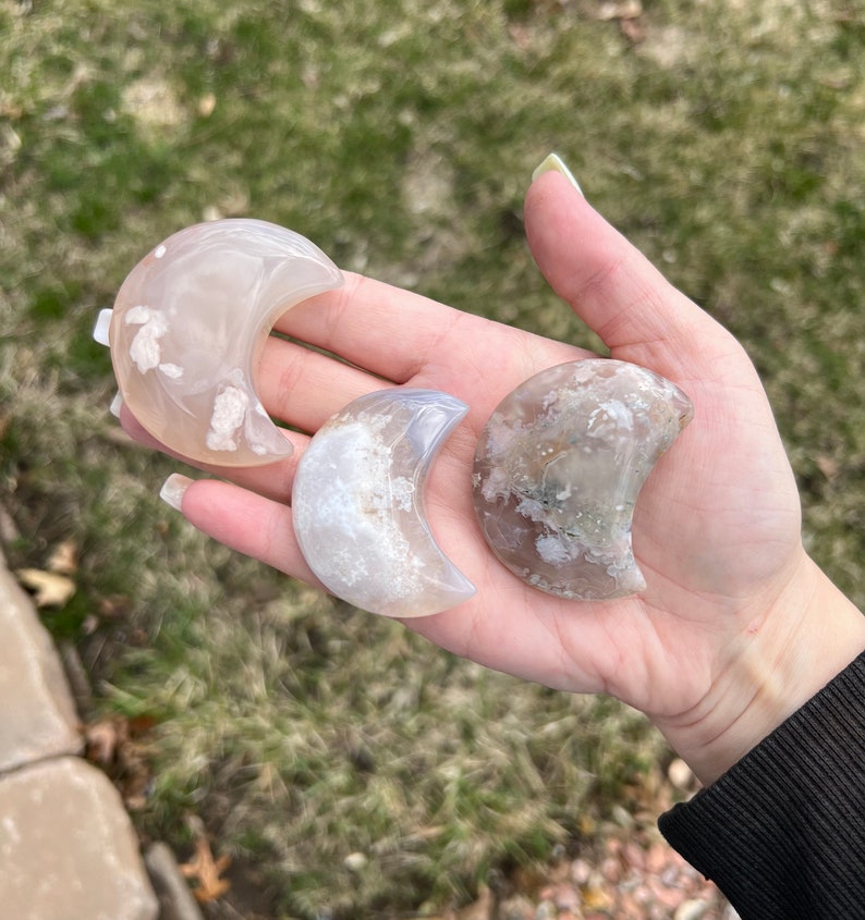 Flower Agate Moon | Cherry Blossom Agate | Crystal Moon | Crescent Moon ...