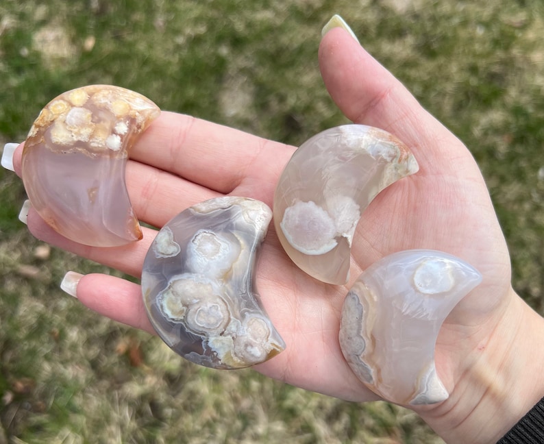 Flower Agate Moon | Cherry Blossom Agate | Crystal Moon | Crescent Moon ...