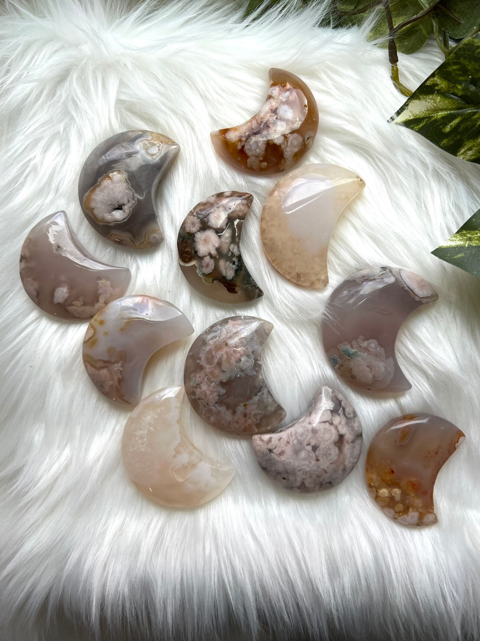 Flower Agate Moon | Cherry Blossom Agate | Crystal Moon | Crescent Moon ...