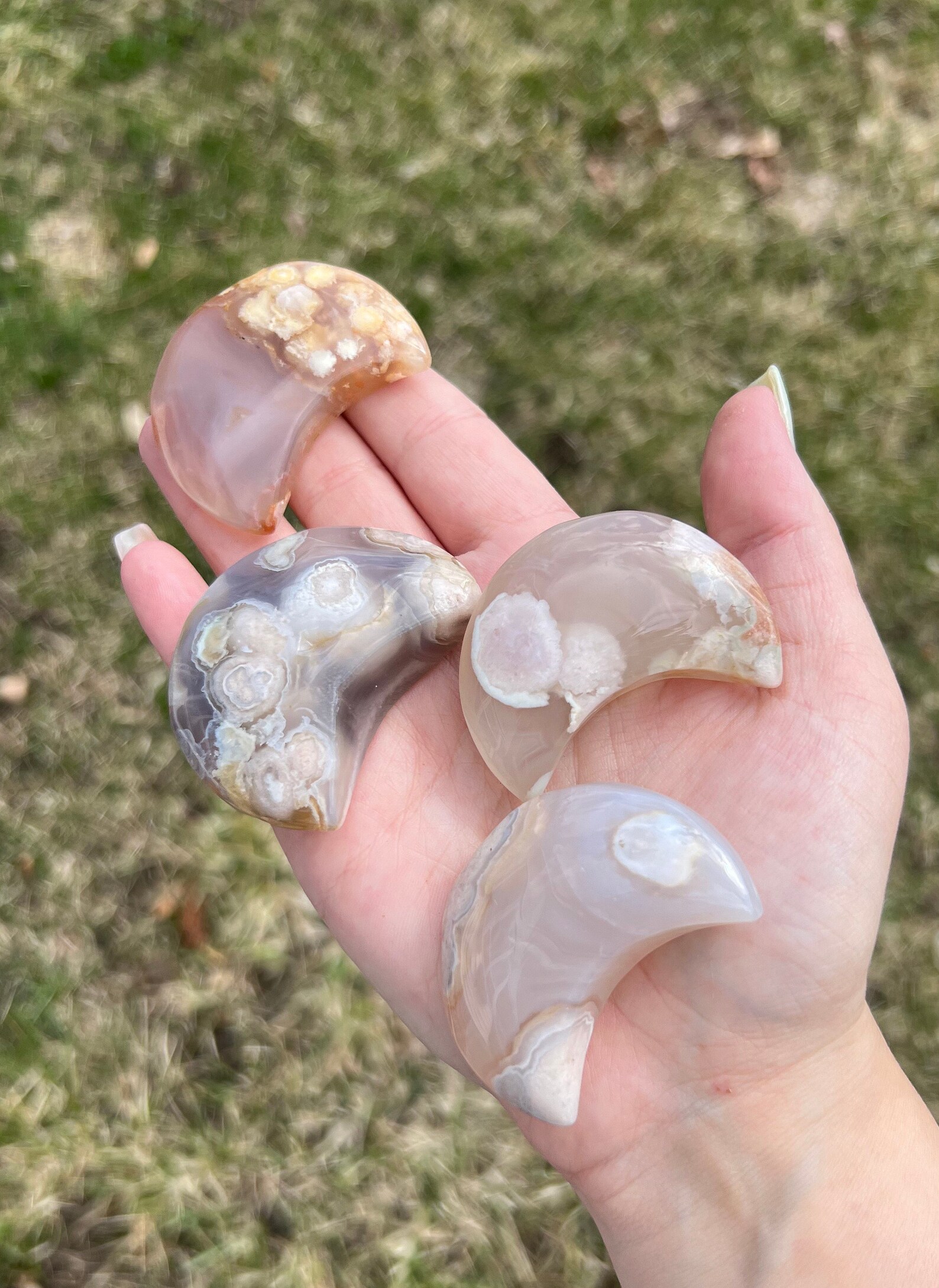 Flower Agate Moon | Cherry Blossom Agate | Crystal Moon | Crescent Moon ...
