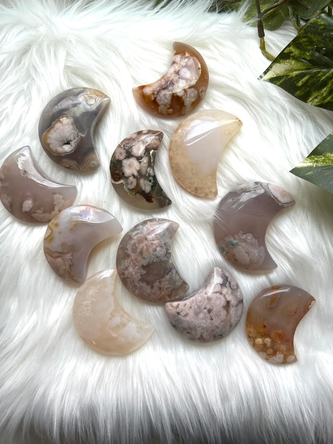 Flower Agate Moon | Cherry Blossom Agate | Crystal Moon | Crescent Moon ...