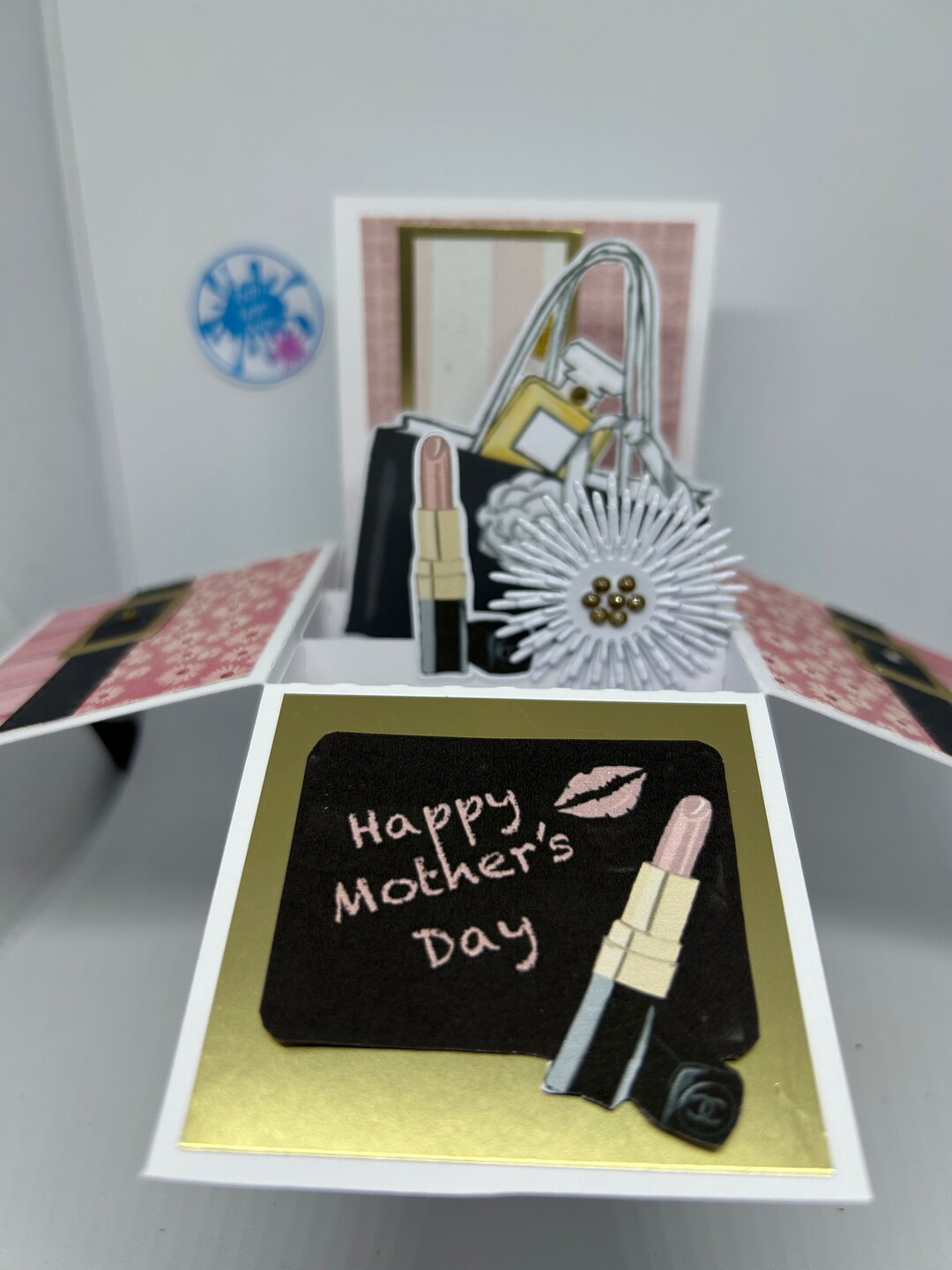 Handmade Pop up Box Card Perfume & Lipstick Chic Black Pink Design ...