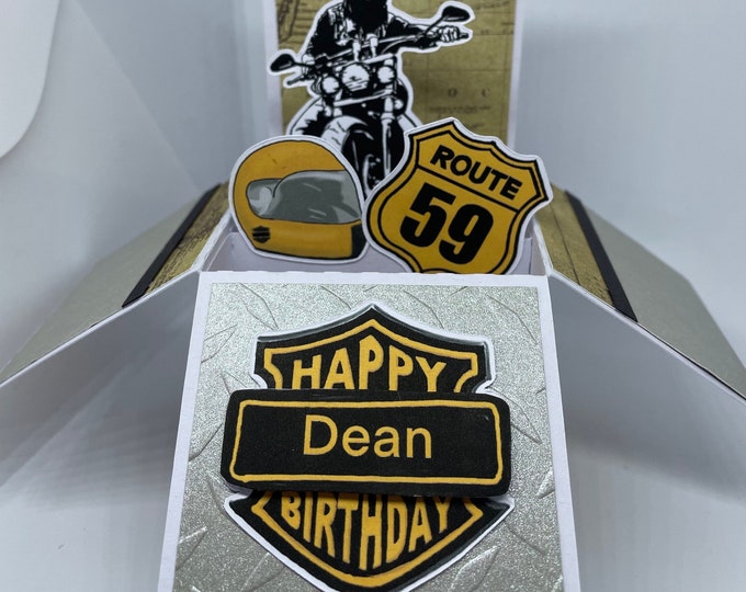 Hand Drawn Motorcycle Motorbike Bike Personalised Name Pop up Box Card ...