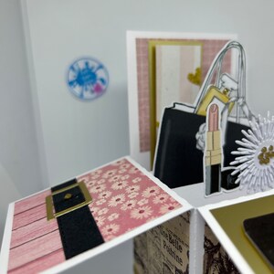 Handmade Pop up Box Card Perfume & Lipstick Chic Black Pink Design ...