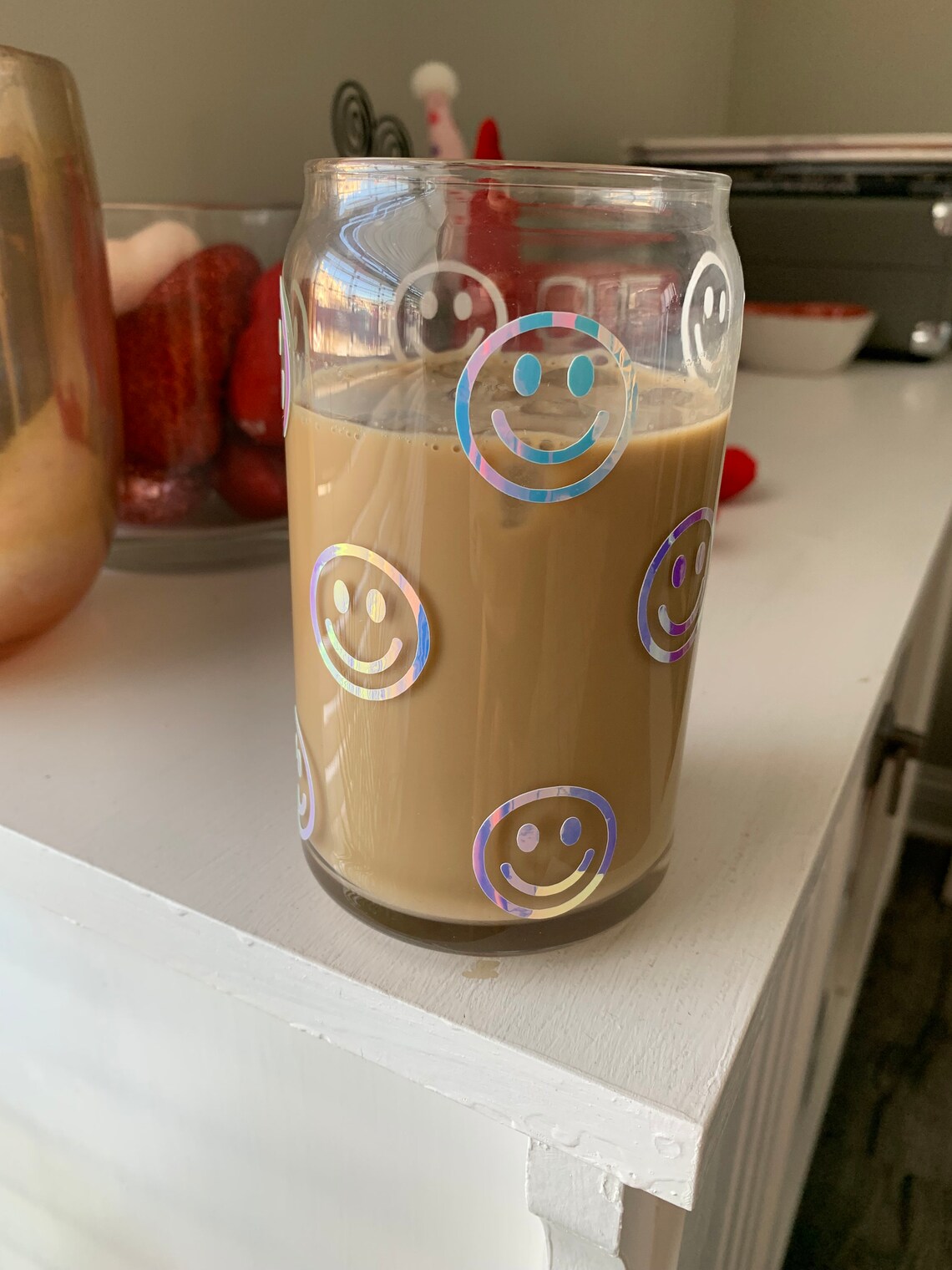 Smiley Face Beer Can Glass / Smiley Face Iced Coffee Glass ...