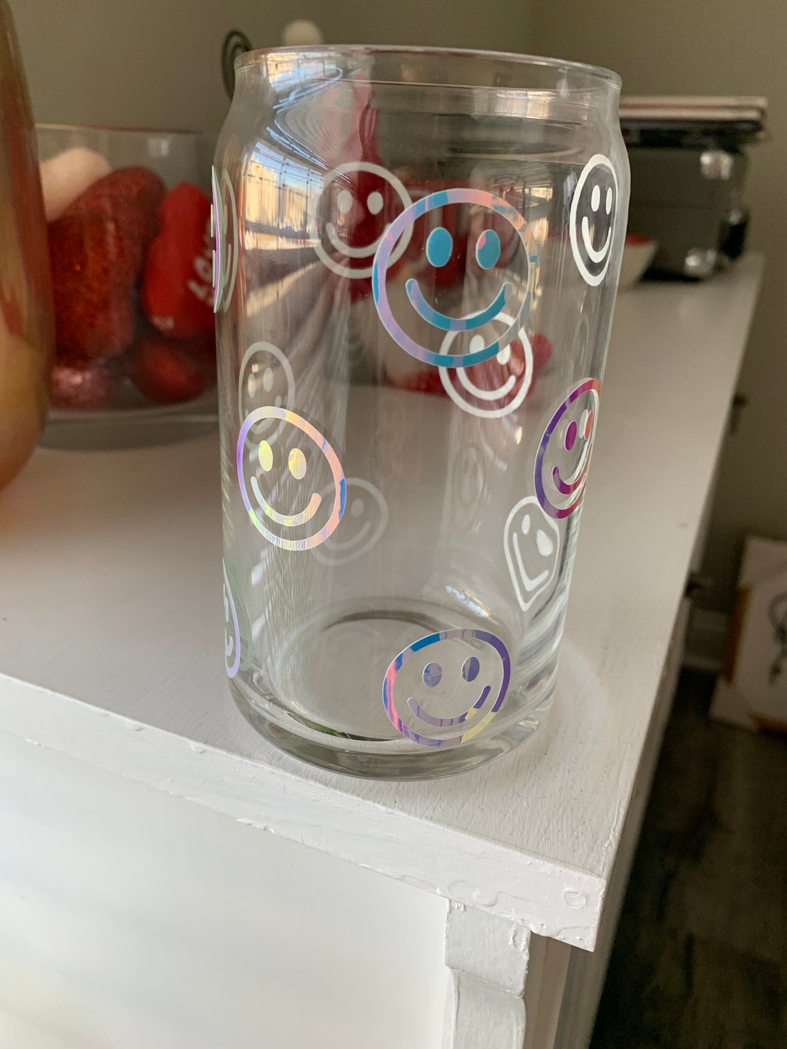 Smiley Face Beer Can Glass / Smiley Face Iced Coffee Glass ...