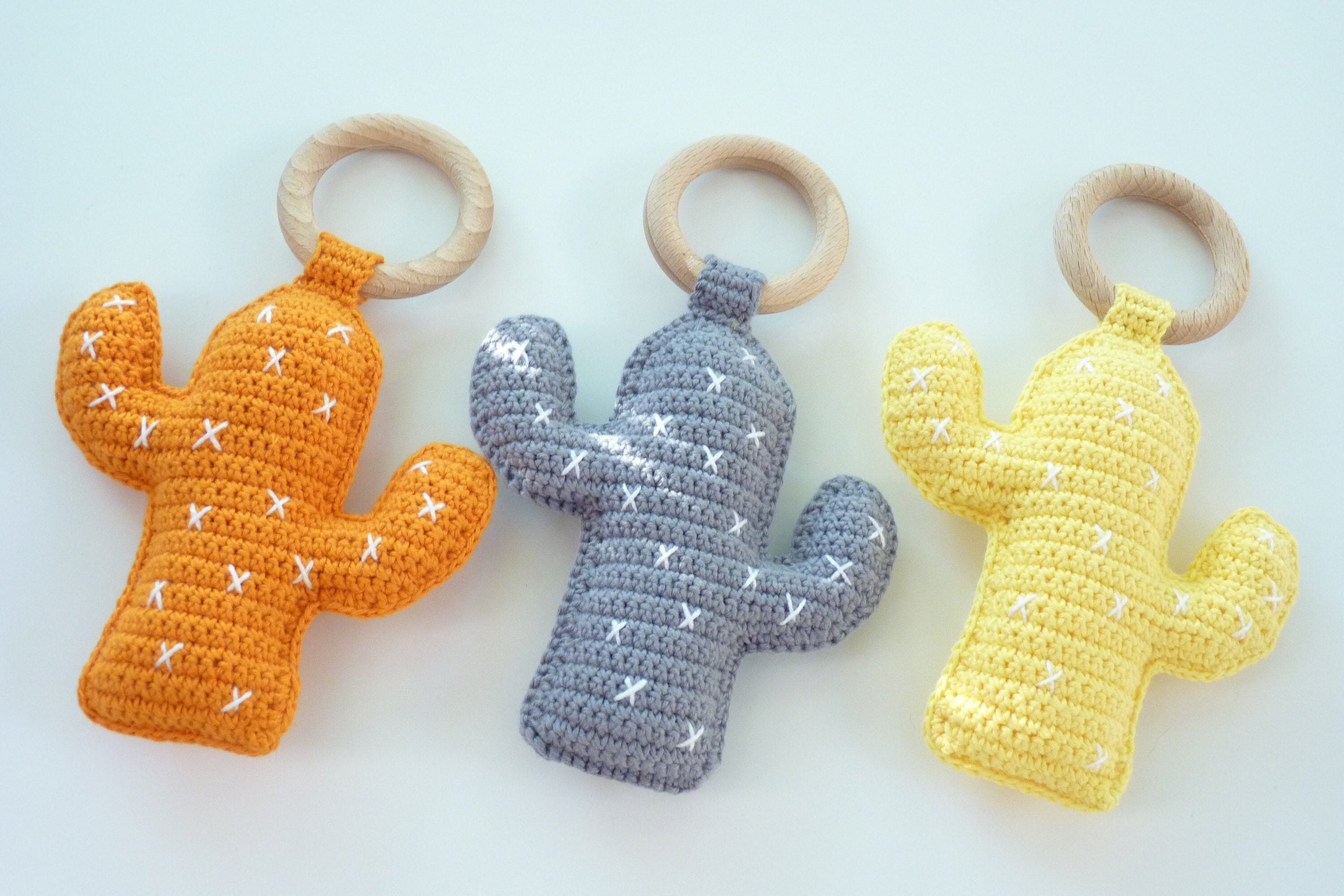 Cactus Teether / Crochet Teething Ring / Crochet Cactus Rattle / Baby ...