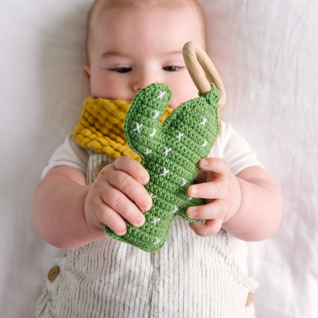 Cactus Teether / Crochet Teething Ring / Crochet Cactus Rattle / Baby ...