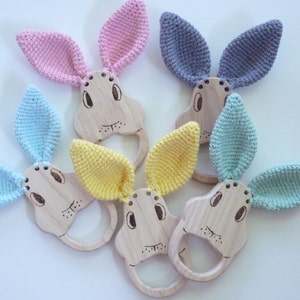 Rabbit Teething Ring / Crochet Rattle Rabbit Bunny / Cute Teether ...