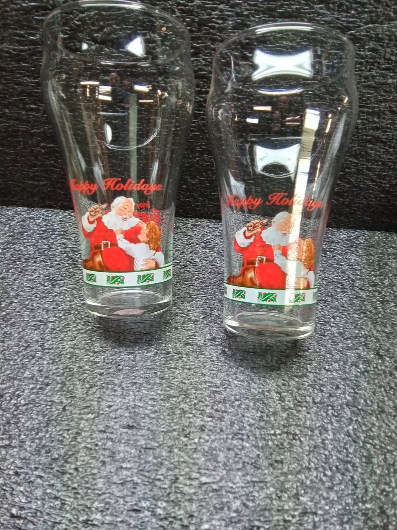 Coca-cola Happy Holidays Santa Glasses - Etsy