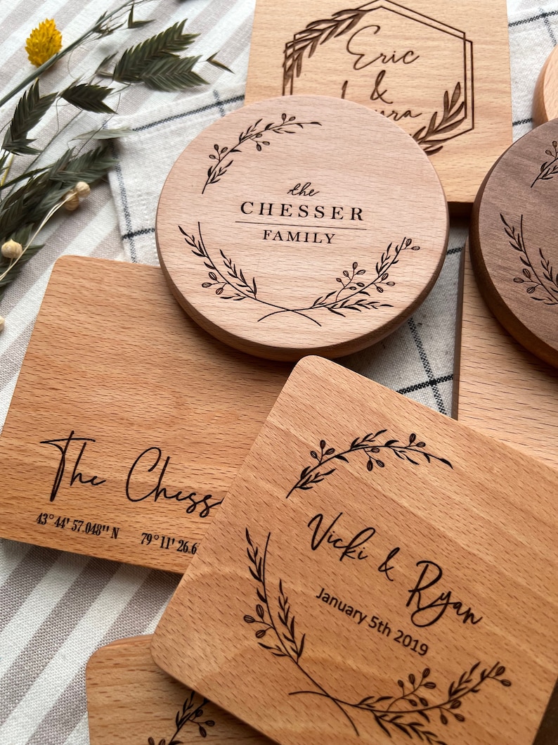 Custom Wooden Personalized Coasters Gift Set for Her | Engraved ...