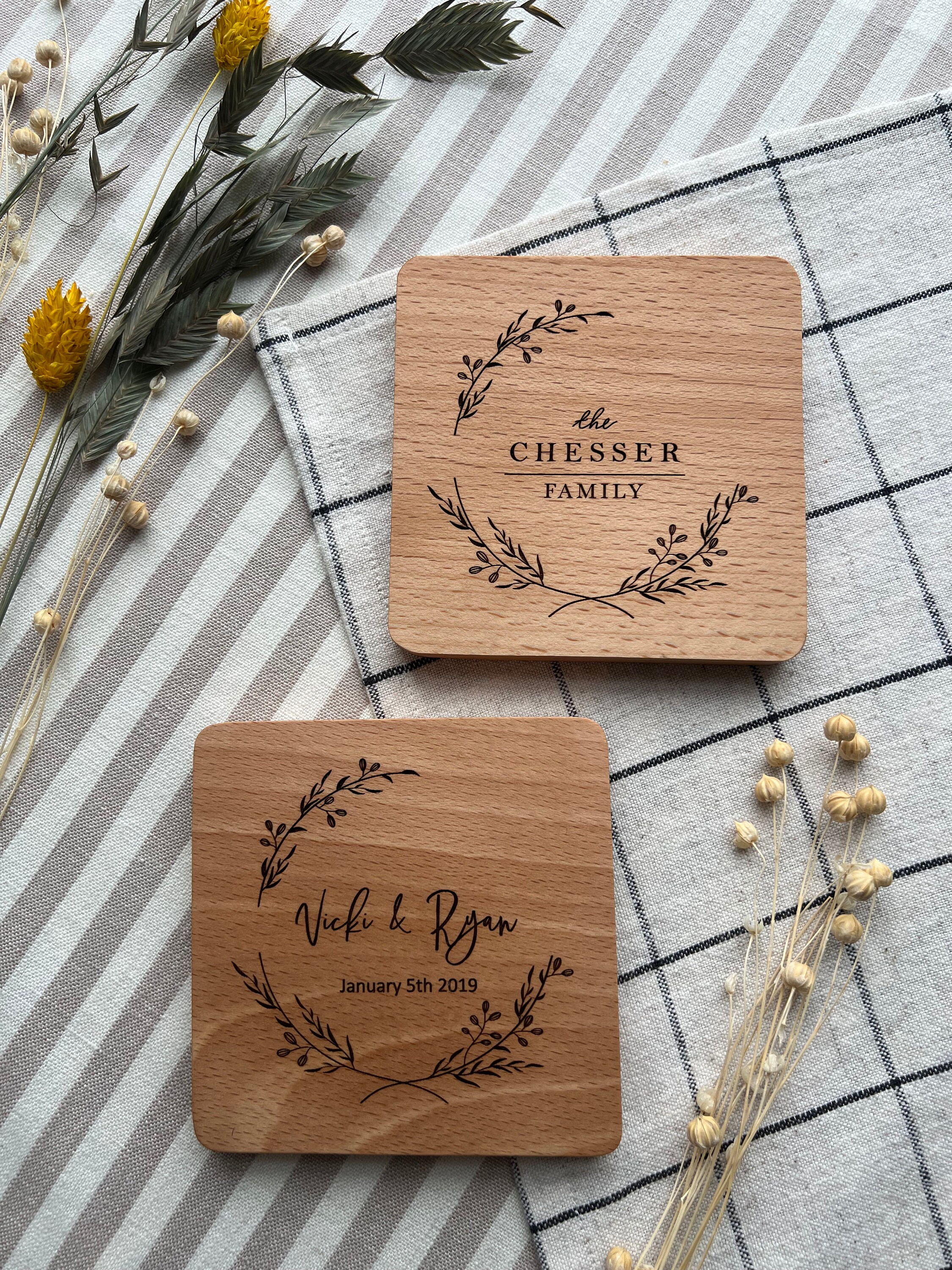 Custom Wooden Personalized Coasters Gift Set for Her | Engraved ...