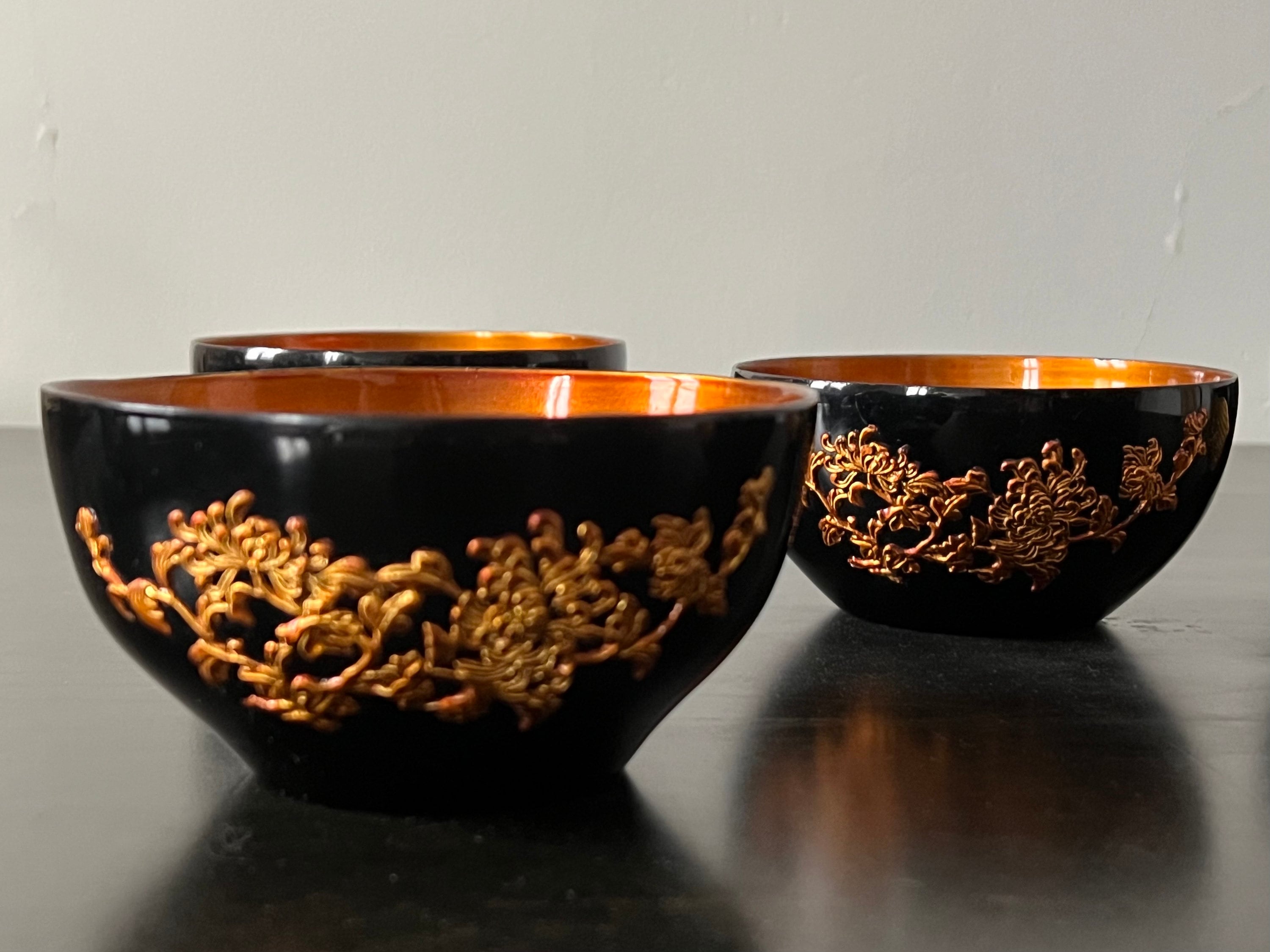 A Set of 5 Vintage Black and Gold Koi Fish Bowls - Etsy
