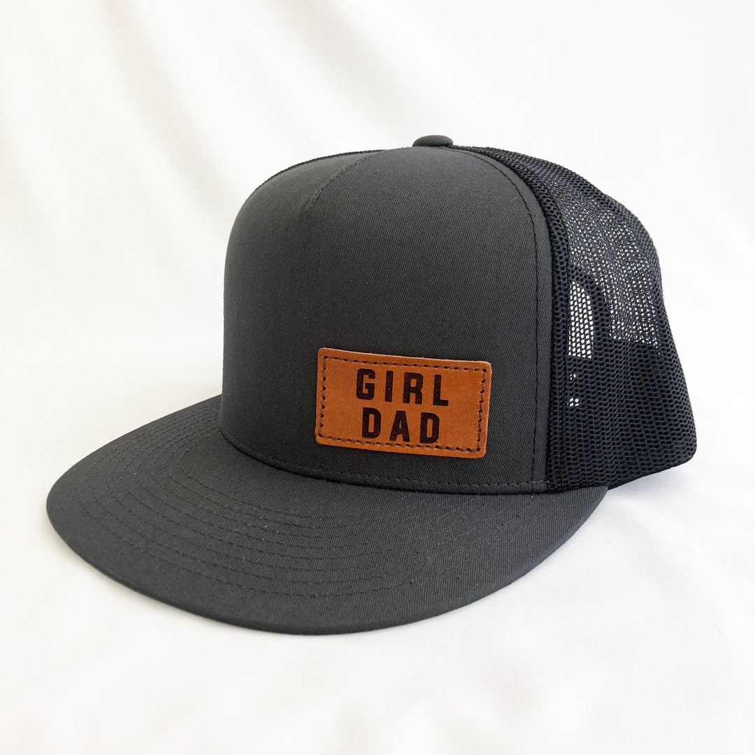 Girldad® Leather Patch Flat Bill Trucker Hat, Offset Charcoal/black Trucker Hat, Leather ...
