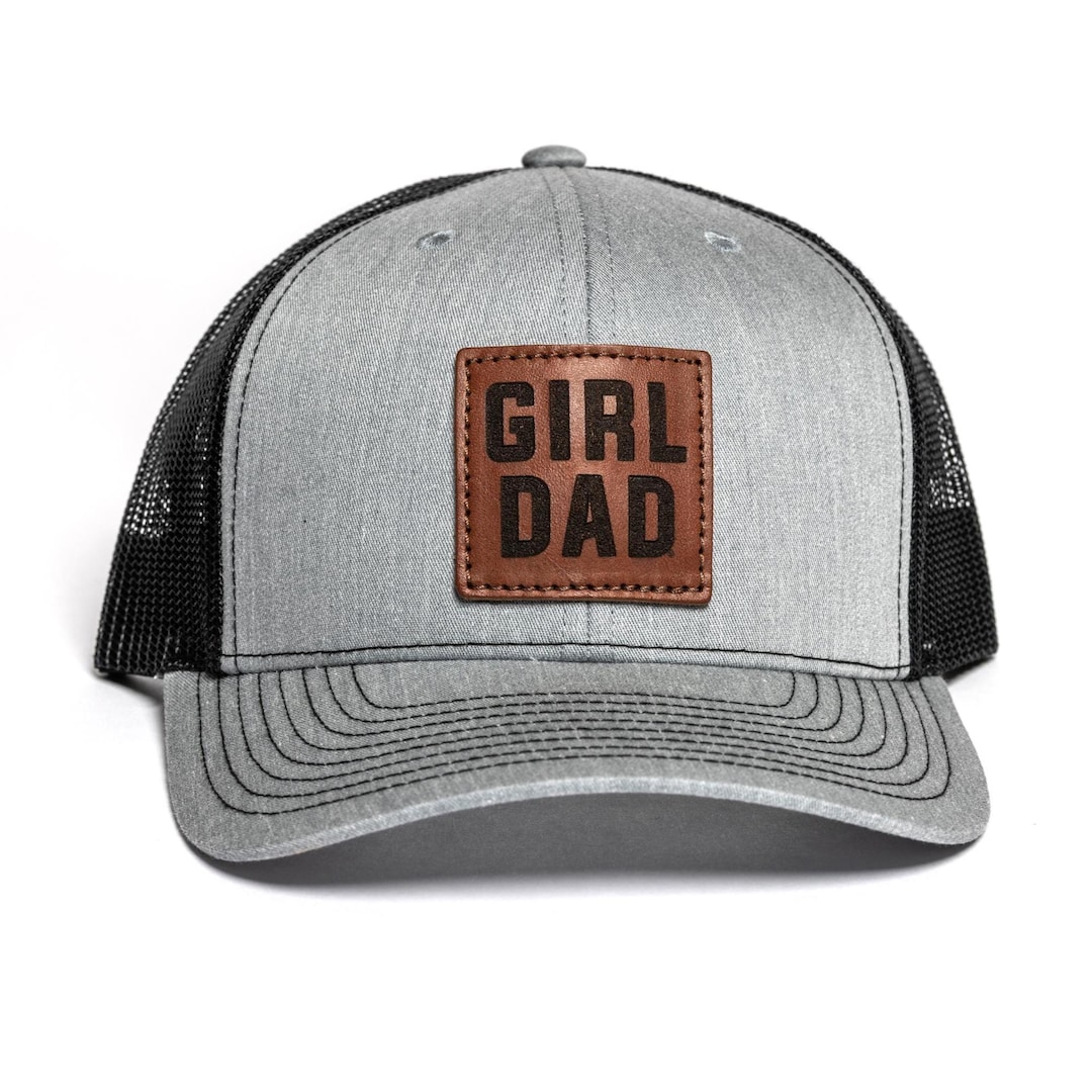 Girldad® Leather Patch Trucker Hat, Heather Grey/black Trucker Hat ...
