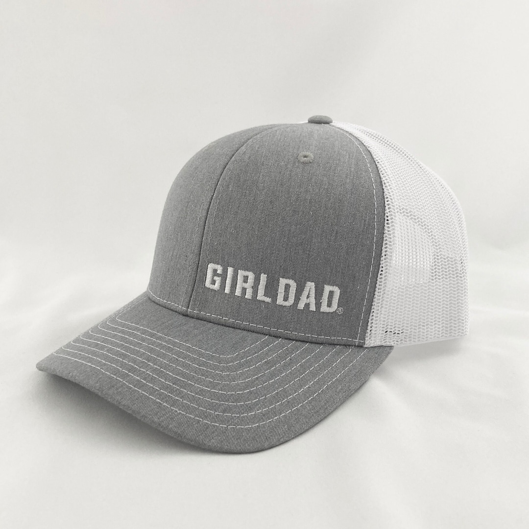 Girldad® Embroidered Trucker Hat, Heather Grey & White With Offset Logo, Embroidered Snapback ...
