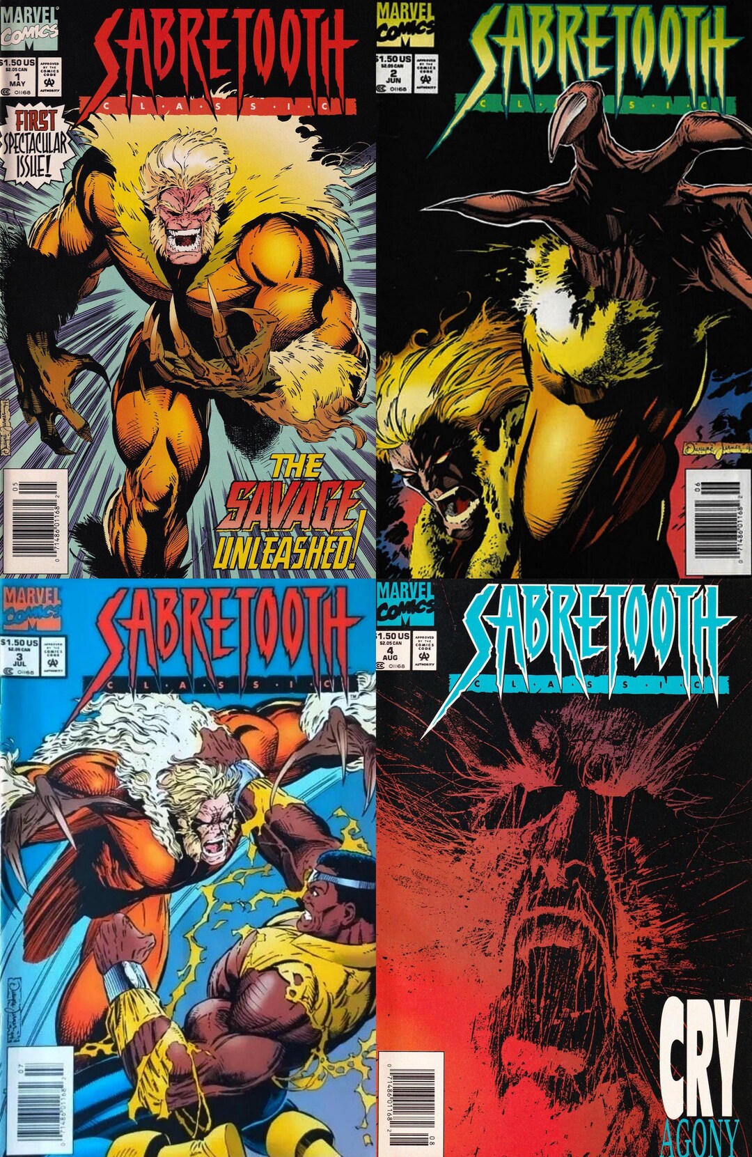 Sabretooth Classic #1-4 Newsstand Covers (1994-1995) Marvel Comics - Etsy