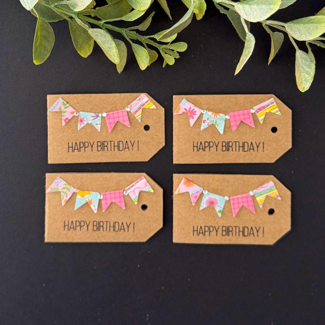 Set of 4 Birthday Banner Gift Tags, Gift Tags for Her, Present Tag for ...