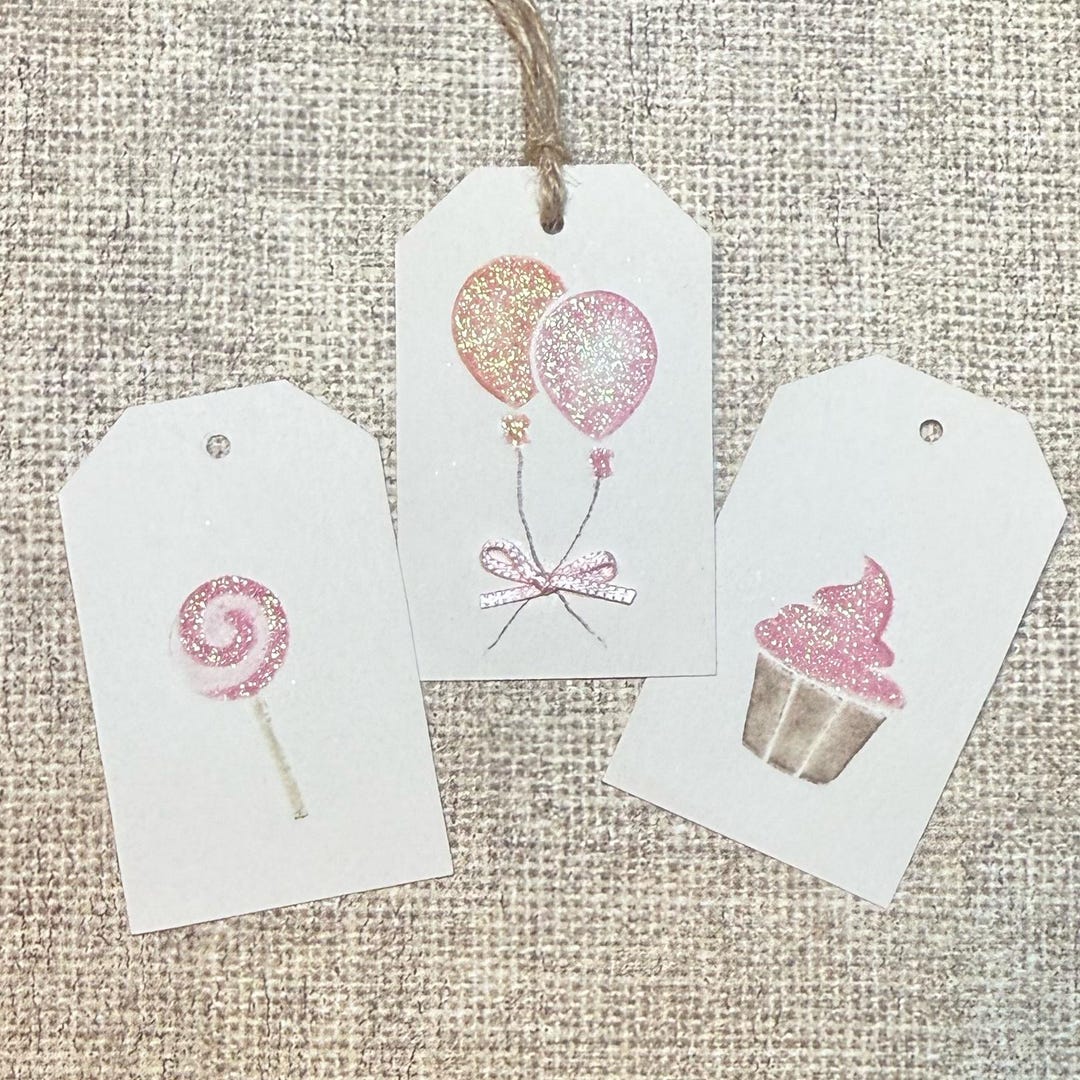Handmade Birthday Girl Gift Tag Set: Pink Lollipop & Cupcake Design ...