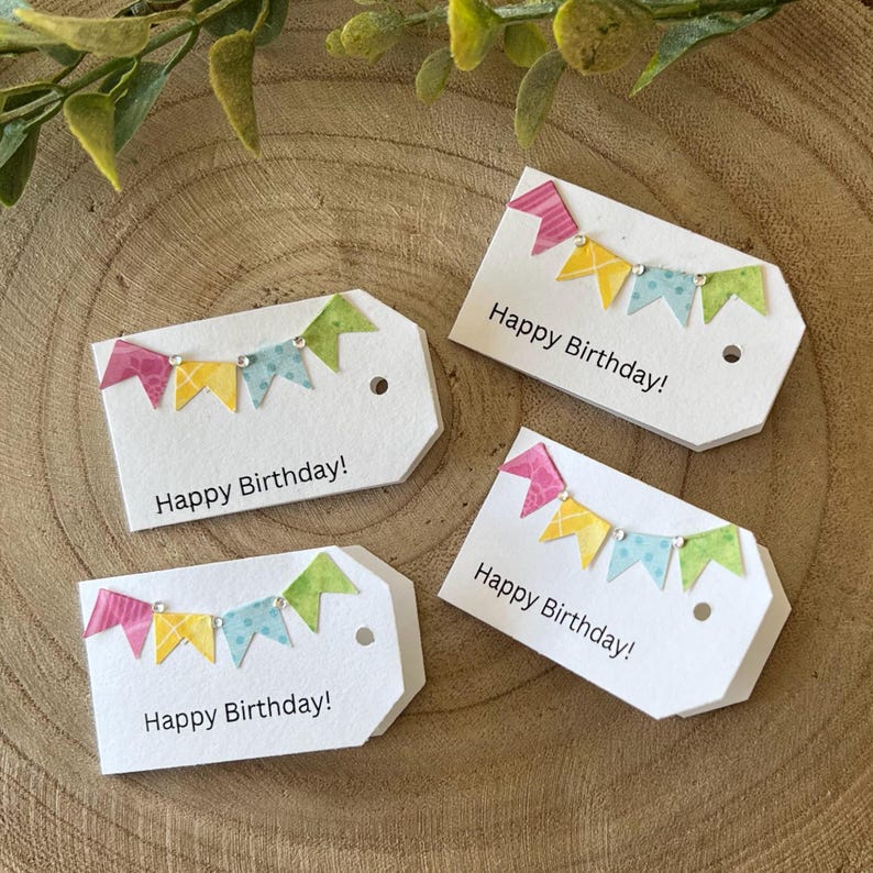 Happy Birthday Banner Gift Tag, Handmade Birthday Gift Tag, Banner Gift ...