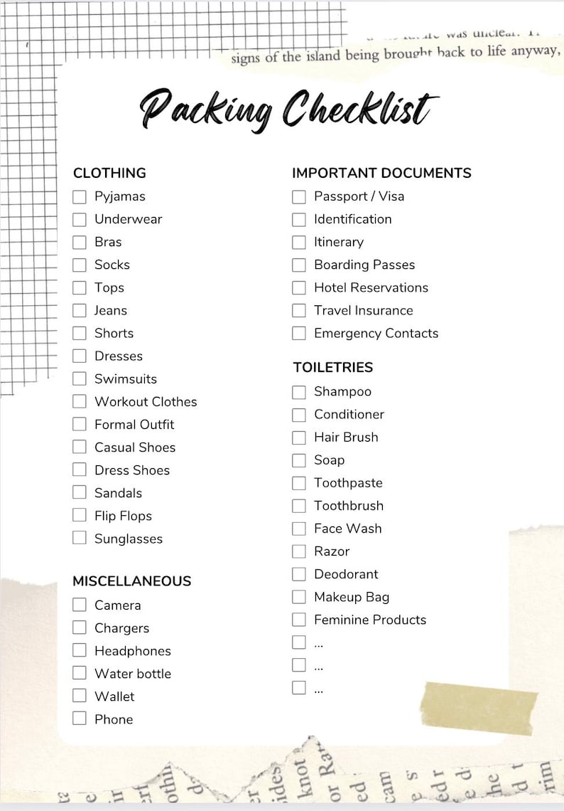 Travel Checklist - Etsy