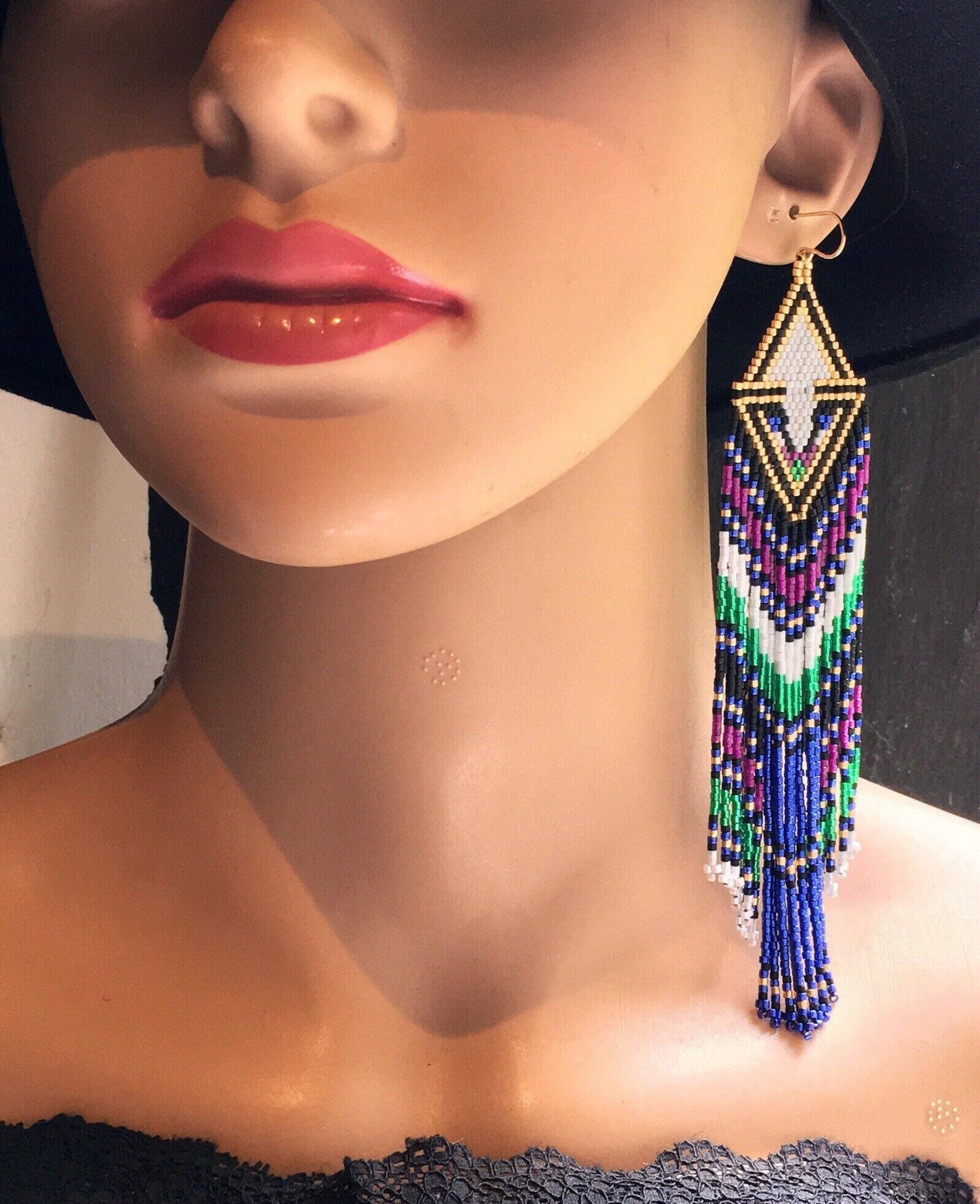 Handmade Native American Style Magenta Green White Black Gold Navy ...