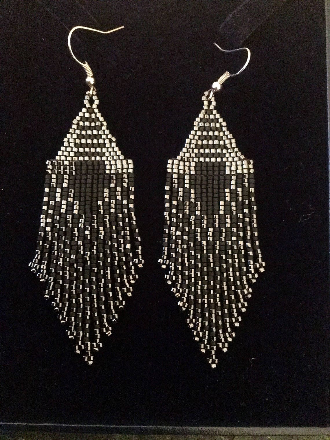 Gunmetal and Black Sparkling Native American Beaded Glass Earrings ...