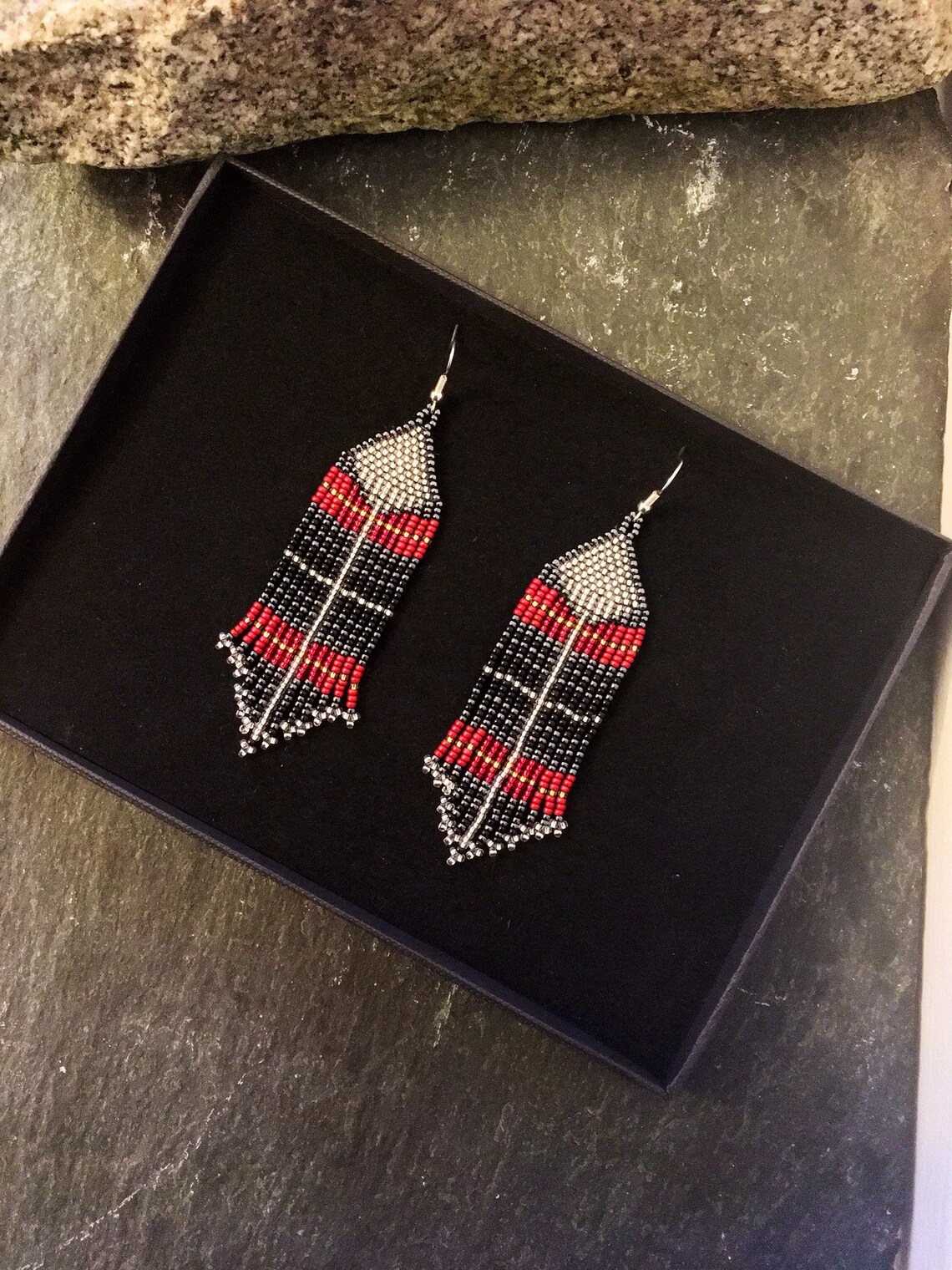 Native American Seed Bead Tartan Beaded Fringe Earrings Silver - Etsy