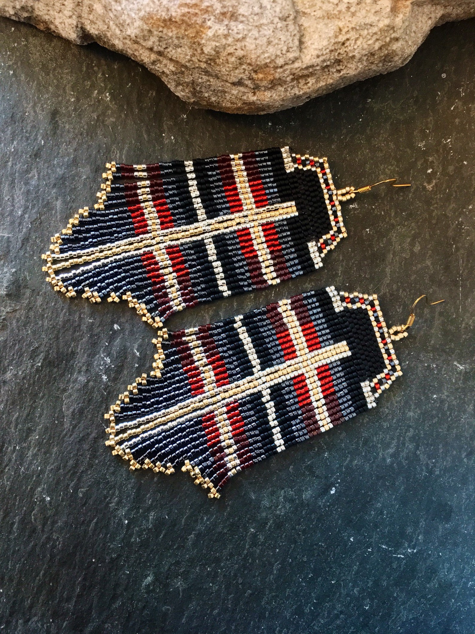 Luxury Tartan Seed Bead Statement Fringe Earrings Large Native - Etsy