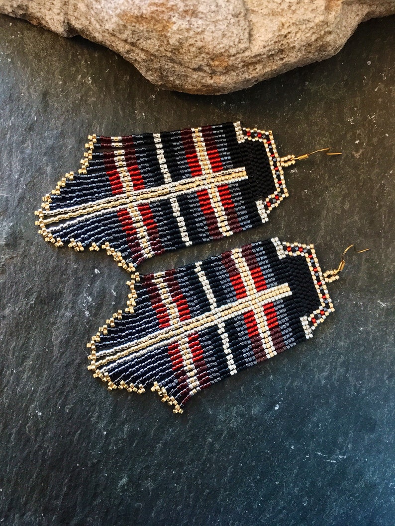 Luxury Tartan Seed Bead Statement Fringe Earrings Large Native - Etsy