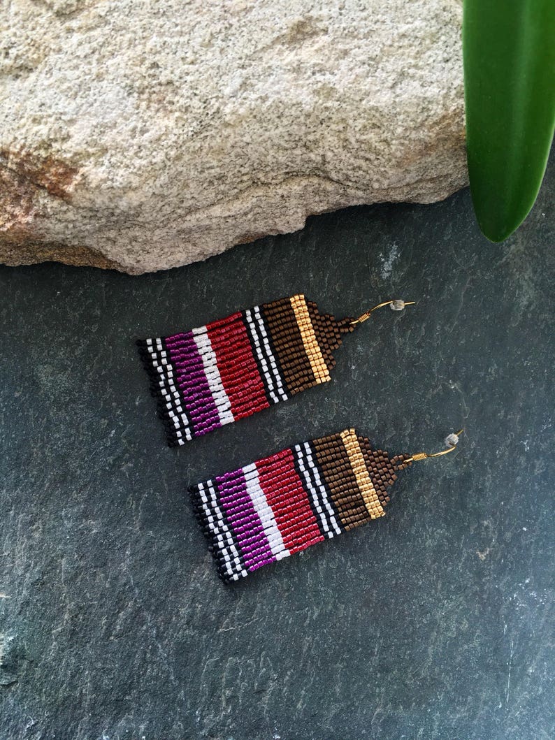 Unique Native American Beaded Stripe Minimalist Everyday Earrings White ...