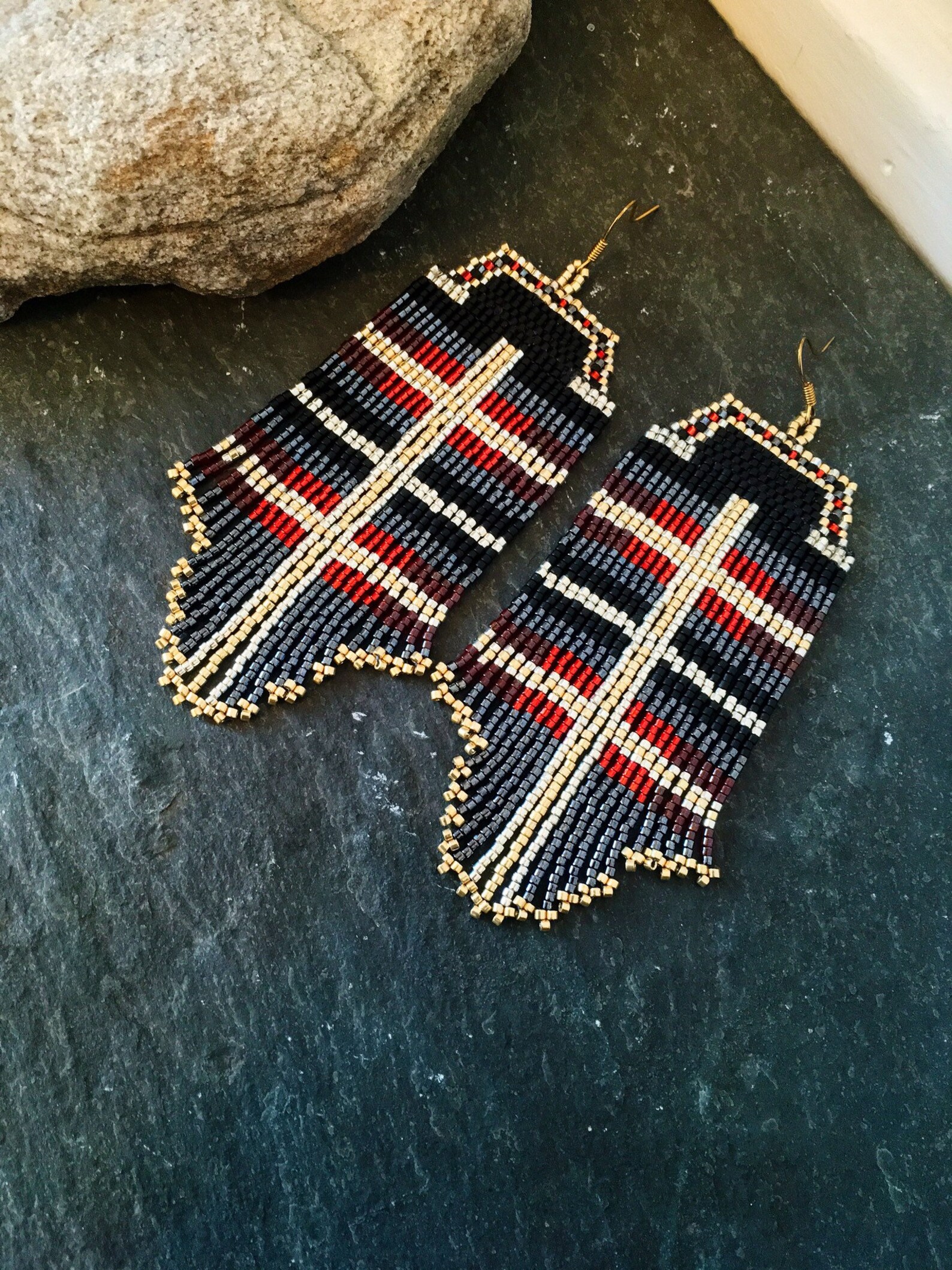 Luxury Tartan Seed Bead Statement Fringe Earrings Large Native - Etsy