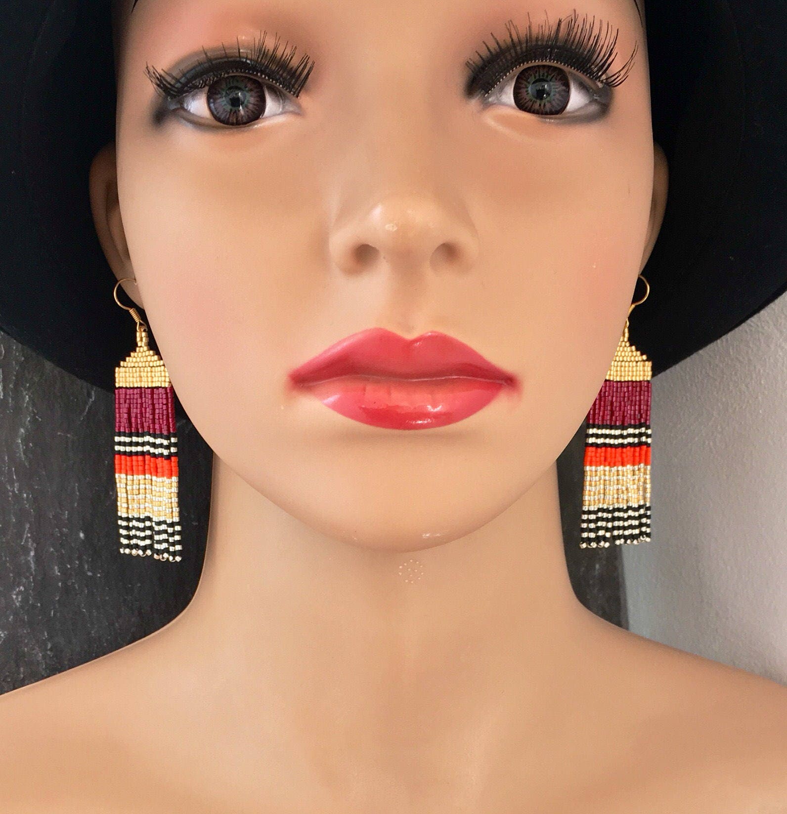 Unique Native American Beaded Stripe Minimalist Everyday Earrings White ...