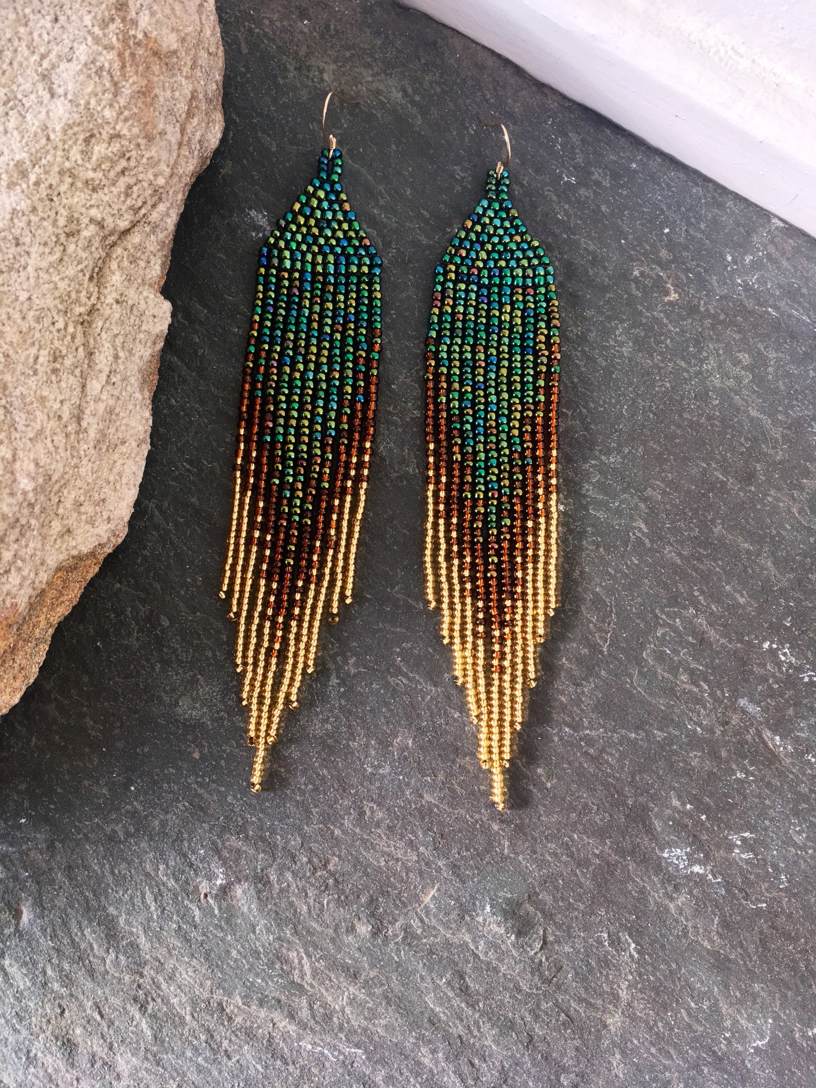 Long Native American Inspired Beaded Shoulder Dusters Glass - Etsy