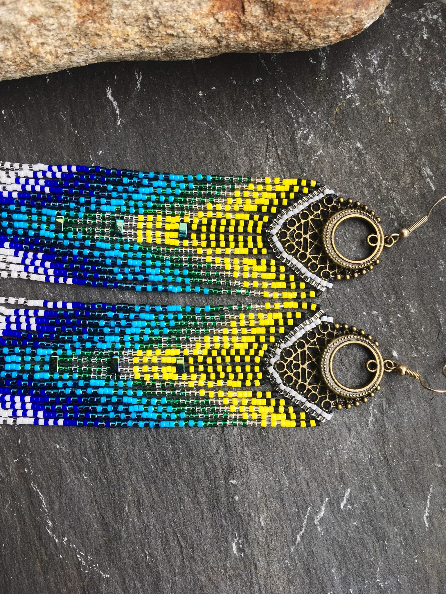 Luxury South Western Native American Style Beaded Duster Brass Glass ...