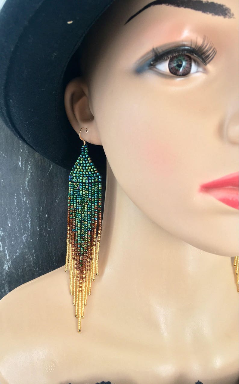 Long Native American Inspired Beaded Shoulder Dusters Glass Seed Bead ...